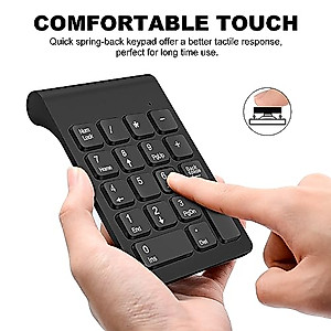 Wireless Numeric Keypad, TRELC Mini 2.4G 18 Keys Number Pad, Portable Silent Financial Accounting Numeric Keypad Keyboard Extensions with Wireless Mouse for Laptop, PC, Desktop, Notebook(Black)