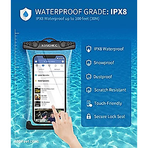 KOSENEC Universal Waterproof Pouch, IPX8 Waterproof Phone Case/Holder Underwater Cellphone Dry Bag for Beach Travel Kayaking Swimming, Compatible for iPhone 13 12 11 XS X 8 Series, Galaxy Up to 7.2"
