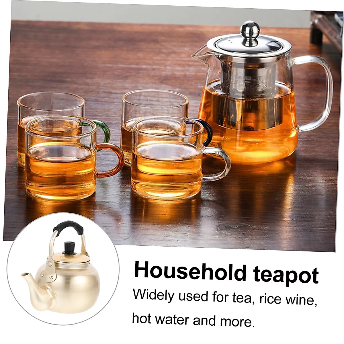 HEMOTON Tea Serving Kettle Household Korean Raw Rice Wine Storage Aluminium Kettle Pot Anti Leak Water Soup Kettle for Home Restaurant Kitchen 2L