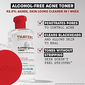 Thayers Blemish Clearing Salicylic Acid Toner, Acne Treatment Face Toner with 2% Salicylic Acid, Soothing and Non-Stripping Skin Care, 12 Fl Oz (Packaging May Vary)