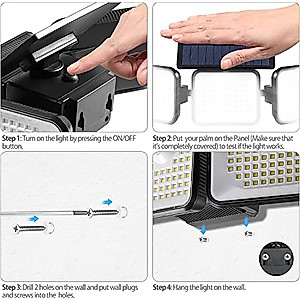 BATCELS Solar Outdoor Lights, 2 Packs 180 LED 3000LM Solar Motion Sensor Light Outdoor, IP65 Waterproof Luces Solares para Exteriores with 3 Adjutable Head Wide Angle for Outside Garage Yard Patio