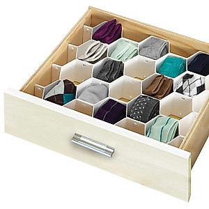Simplify 32 Compartment Honeycomb Drawer Organizer | 8 Piece Set | Customizable to Fit Drawers | Plastic Snap Lock Design | Bedroom Dresser | Socks & Underwear | Bathroom | Jewelry & Cosmetics | White