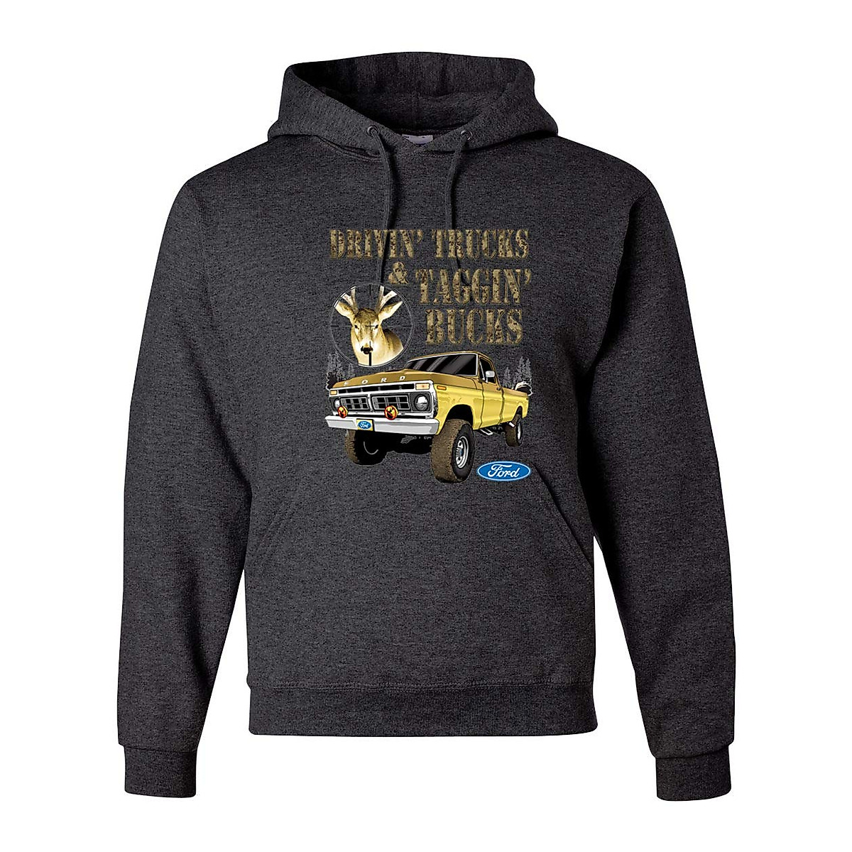 Wild Bobby Driving Trucks and Taggin Bucks Retro Ford F150 Hunting Cars and Trucks Unisex Graphic Hoodie Sweatshirt, Heather Black, Medium