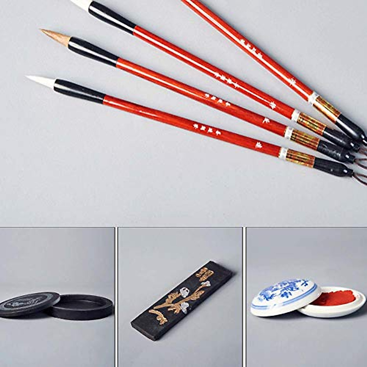 Mozentea Chinese Calligraphy brush Kit Set of 10, with Ink Stick & Ink Stone for Painting Japanese Sumi-e or Writing Kanji S-F-Z1