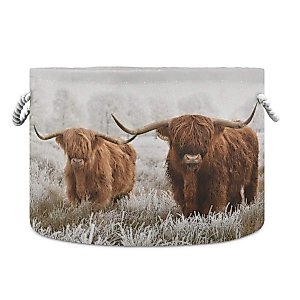 Scottish Highland Cow Cotton Rope Basket, XXX Large Collapsible Storage Basket for Toys, Pillows, Blankets in Living Room, Laundry Room, Bathroom, Home Decor