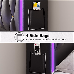 BYSAUD Floating Bed Frame with RGB Light，Hidden Storage Space in The headboard,Floating Bed with Charging Station Including 2 Standard sockets, PU Leather (King)