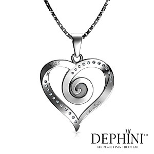DEPHINI - Real Pearl Necklace Woman Heart Pendant Cubic Zirconia 925 Sterling Silver Rhodium plating 45cm Sterling Silver Chain Fine Jewellery Box - Gifts for Women