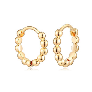 MYEARS Women Beaded Earrings Gold Huggie Hoop 14K Gold Plated Small Simple Hypoallergenic Everyday Jewelry