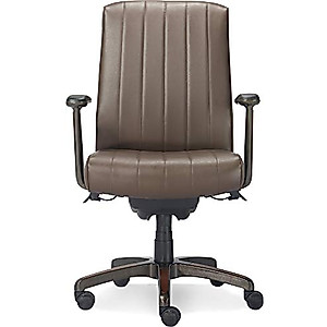 La-Z-Boy Bennett Modern Executive Lumbar Support, Rich Wood Inlay, High-Back Ergonomic Office Chair, Bonded Leather, Brown 26D x 26.25W x 39.75H in