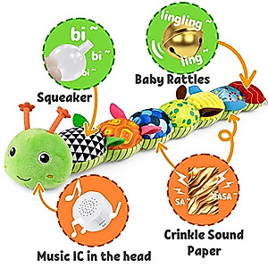LIGHTDESIRE Baby Toys Musical Caterpillar,Infant Toys Stuffed Animal Toys with Ruler Design and Ring Bell,Baby Teething Toys for Tummy Time Newborn Boys Girls 0 3 6 12 Months(Green)