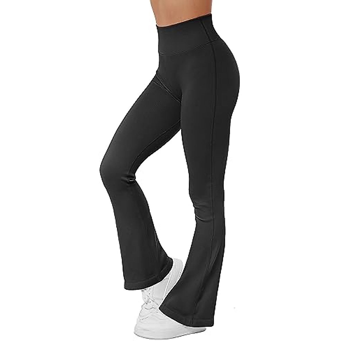 MOSHENGQI Women Ribbed Flare Leggings Seamless High Waist Bootcut Yoga Pants(M,007-Black)