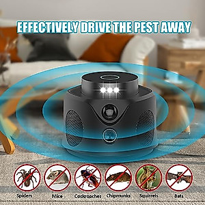Zimwu Upgraded Rodent Repellent Indoor, 360° Ultrasonic Pest Repeller with 9 Strobe Lights & PIR, Effectively Repel Mouse/Squirrel/Roach/Spider/Bat for Attics, Houses, Barns, Family and Pets Safe