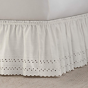 EASY FIT Eyelet Elastic Wrap Around Bed Skirt, Easy On/Off Dust Ruffle (18 Inch Drop), Queen/King, White