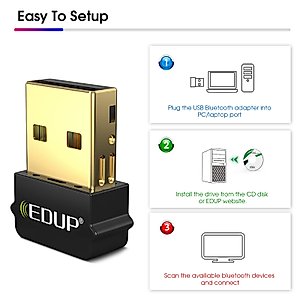 Mini USB Bluetooth 5.0 Adapter for PC,USB2.0 Bluetooth EDR Dongle for Desktop PC Laptop Compatible with Windows 10/8.1/8 /7 (Need Installed Driver)