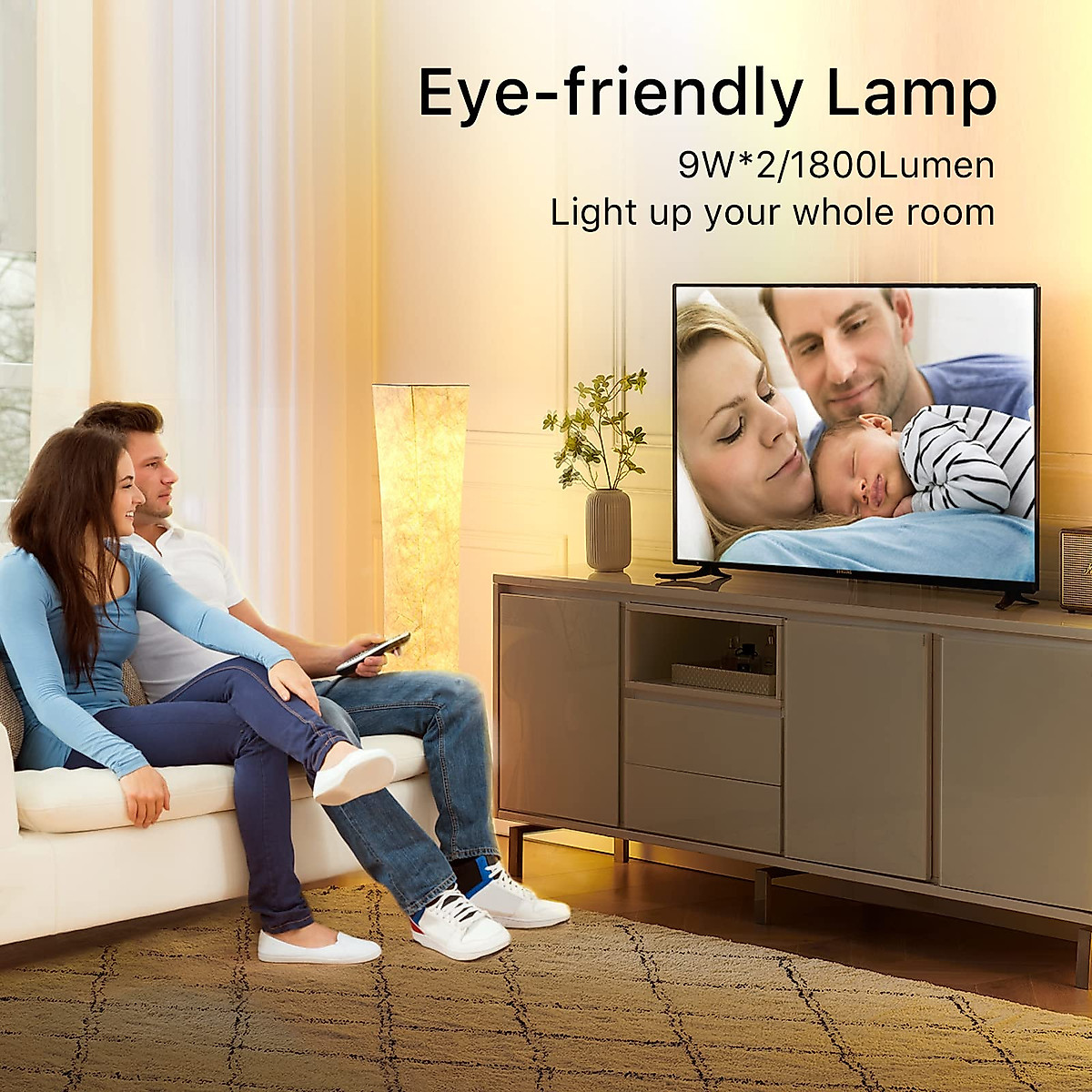 chiphy Floor Lamp, 52"(S) Standing Lamp, RGB Color Changing LED Bulbs, Adjustable Brightness Color Temperature, Purple Grandient Fabric Lampshade, for Living Room, Bedroom, Kids Room