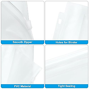 PATIKIL A4 Binder Pocket, 8 Pack PVC Letter Size Zipper 3 Holes Binder Pouch Folders Document Waterproof Filing Storage Loose Leaf Bags for 3-Ring Notebook Binder, Clear