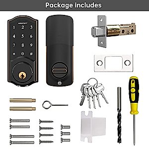 Smart Deadbolt, SMONET Keyless Entry Door Lock with Digital Keypad, Electronic Smart Locks for Front Door Bluetooth Touchscreen Lock Security, Remote Lock with Alexa and Gateway for Residential Home