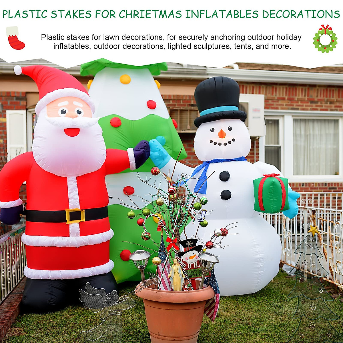 Inflatable Stakes and Tethers, Plastic Stake, Tether with Hook Inflatable Spikes Replacement Yard Halloween Christmas Holiday Inflatable Decoration Accessories for Garden Home Lawn (24 Pieces)