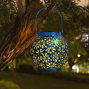 CHYSP Solar Led Iron Art Hollow Lantern Light Outdoor Decorative Lighting Handheld Hanging Lamp for Home Garden Yard Pathway