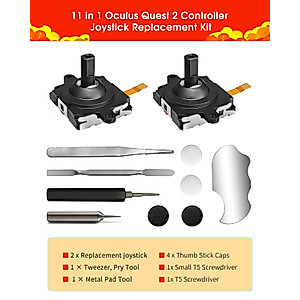 Joystick Replacement Kit for Oculus Quest 2 Controller(11 in one), Repair Kit Accessories for Meta Quest 2 Controller, Include 2 Thumb Sticks, T5 Screwdriver, Tweezer, Pry Tool, 4 Thumbstick Grips