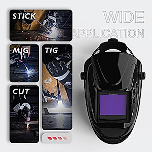 YESWELDER Large Viewing Screen 3.93"X3.66" True Color Solar Power Auto Darkening Welding Helmet, 4 Arc Sensor Wide Shade 4/5-9/9-13 for TIG MIG Arc Weld Grinding Welder Mask LYG-M800H