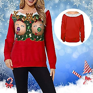 Christmas Sweater Denim Vest Tops Xmas Holiday Tshirt tee Shirt Asymmetric Hem Work Office Cardigans Sweaters Beaded Plus Size Lightweight Jacket Sweatpants Women Shirts