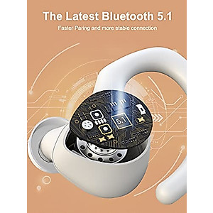 Coucur Wireless Earbuds 5.1 Bluetooth Headphones Sport with Two Detachable Earhooks in Ear Wireless Earphones Noise Cancelling Touch Control, 30H Playtime Deep Bass IP7 Waterproof Headset