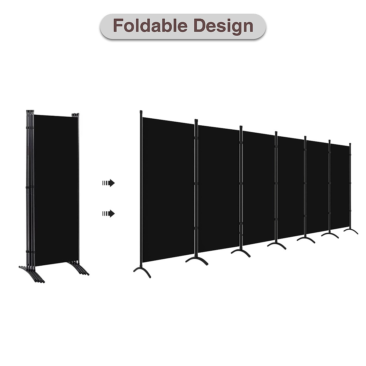 Room Divider, 6 Panel Folding Privacy Screens, 6FT Partition Room Office Wall Divider for Separation 200" W Fabric, Freestanding Room Divider Wall (Black)