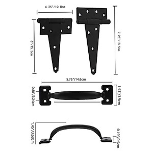 HOME MASTER HARDWARE Wood Gate Hardware Set- Heavy Duty 6" Gate Tee Hinge,Pull Set Gate Hardware Kit with Screws for Outdoor Fence Swing Gate Black Finish