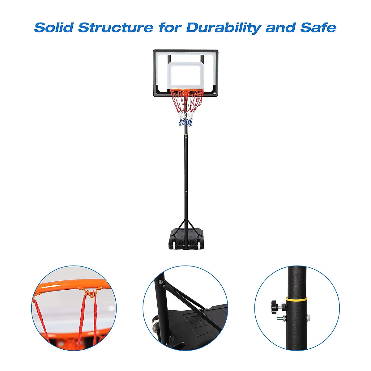 DC DICLASSE Basketball Hoop for Kids, Grow with Kids, Adjustable Height 5Ft – 6.8Ft, Basketball Portable Hoops & Goals, w/Wheels Indoor Outdoor Basketball Goal, Stable Construction Black