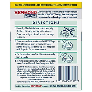 Sea-Bond Secure Denture Adhesive Seals, Fresh Mint Lowers, Zinc-Free, All-Day-Hold, Mess-Free, 30 Count (Pack of 4)