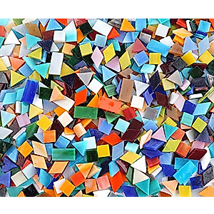 Lanyani 1050 Pieces Mixed Shapes Glass Mosaic Tiles for Crafts, Colorful Stained Glass Pieces for Mosaic Projects