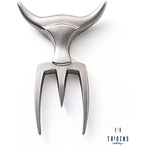 Tridens Hand Finished Ergonomic Vintage Brute Stainless Steel Fork, 165mm / 6.5-in With Beechwood Base, 100% Made In France