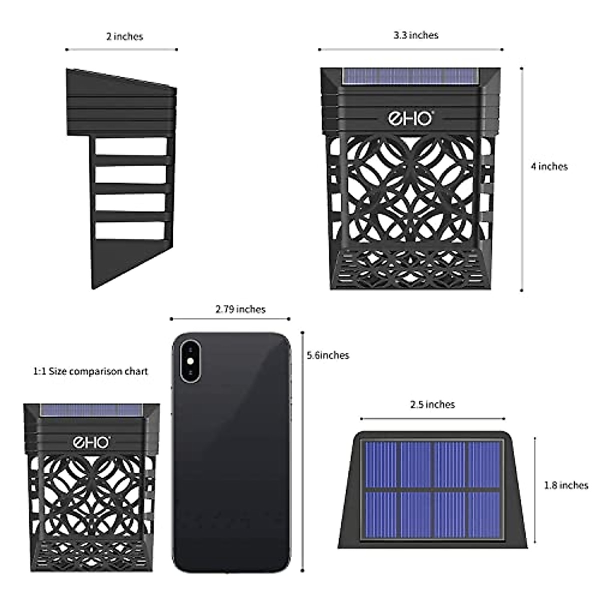 EHO Solar Deck Lights, Solar Fence Lights Outdoor Waterproof LED Garden Decorative Lighting for Post, Patio, Front Door, Step, Stair, Pool and Yard, Warm White, 4 Pack