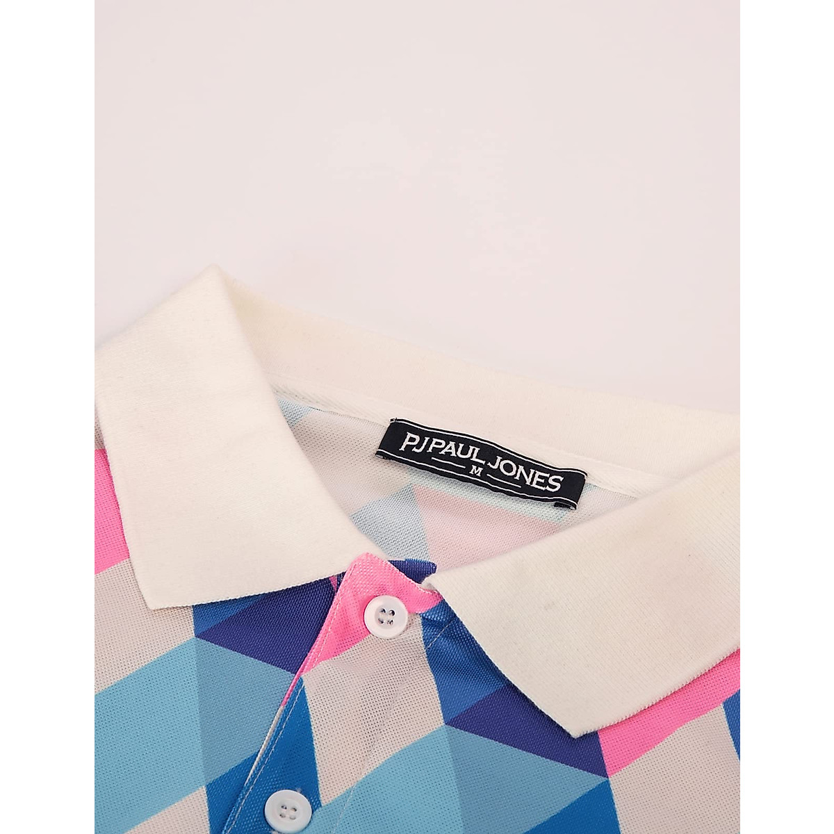 Mens Dri-Fit Polo Shirts Short Sleeve Check Plaid Color Block Golf Top Colorful Performance Athletic Polo T-Shirt Pink+Blue Grid M