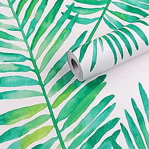 Self-Adhesive Vinyl Hawaiian Palm Contact Paper Sticker Peel and Stick Tropical Wallpaper for Walls Furniture Cabinets Dresser Drawer Table Cupboard Arts Cafts Decal 17.7x117 Inches