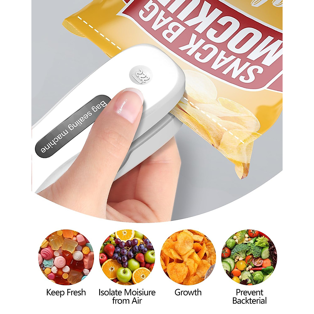 Mini Bag Sealer, Rechargeable Bag Sealer 2-in-1 Bag Sealer and Cutter Easy-use Snack Sealer with Magnet Portable Bag Resealer USB Mini Sealer for Chip Bag Plastic Bag Storage Freshness