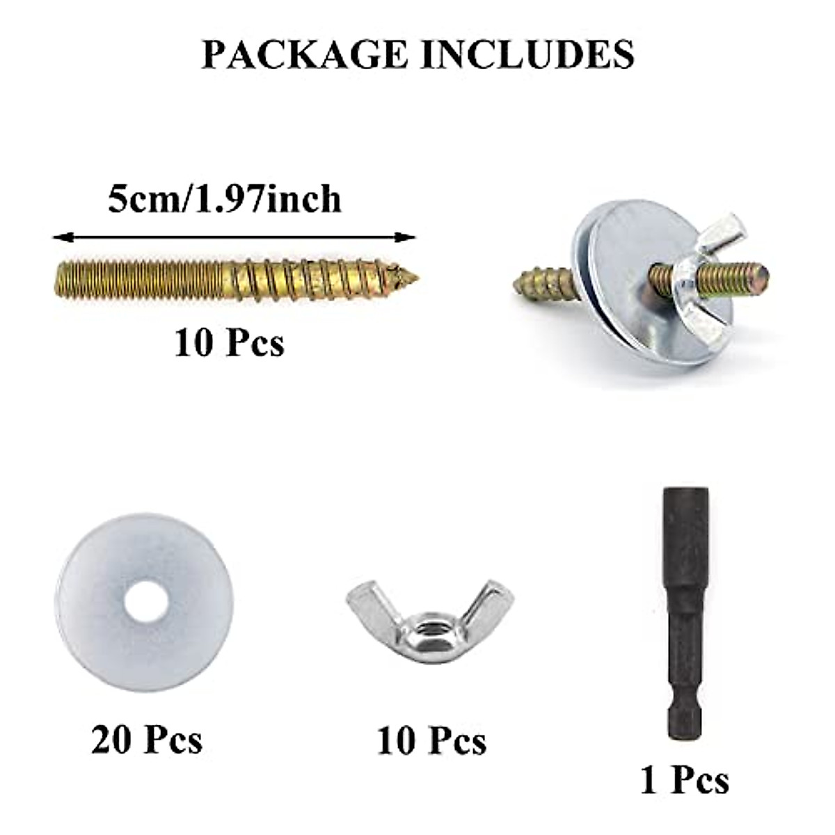 Bird Cage Screws Bird Perch Screws Bird Stand Platform Accessories 20 Washers 10 Screws 10 Wing Nuts 1 Drill Tool Hardware for Fixing Bird Playground Perch Food Bowls Feeder Breeding Box (10 Sets)