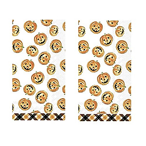 Halloween Hand Towels Sets: Quality Disposable Paper Towels Featuring Halloween Themes - 32 Total Halloween Guest Towels Per Set (Pumpkin Faces)