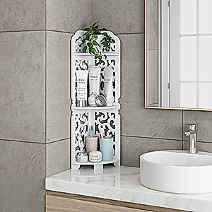 MENGK 3 Tier White Wooden Corner Shelf Unit Home Decor Bathroom Storage Unit Furniture