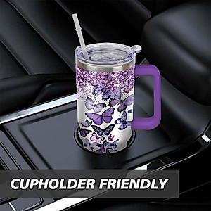 Thmasamwr Butterfly Tumbler With Lid, Straw and Handle - 40oz Stainless Steel Travel Coffee Mug Water Bottle - Gift Cups for Women and Girls