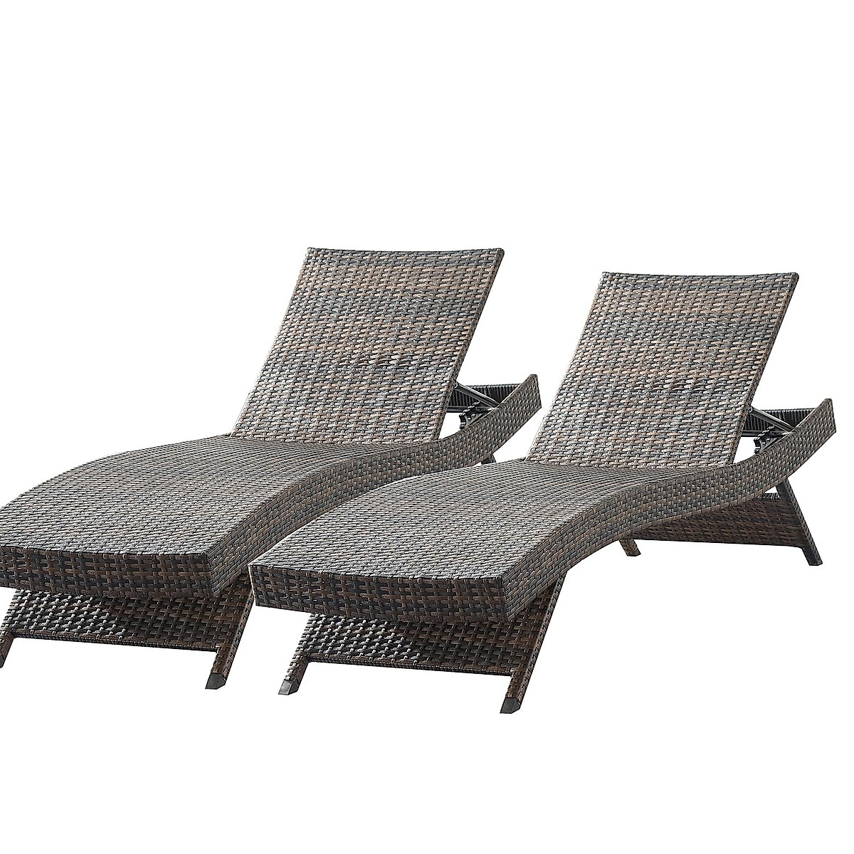 Asifom PE Rattan Adjustable Backrest Chaise Lounge Set 2, Outdoor Pool Recliner Patio Chairs Lounge Chair Set 2 for Outside Beach Poolside Sunbathing