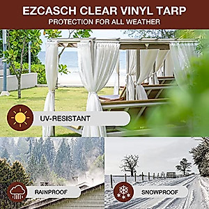 Ezcasch 20 Oz Outdoor Vinyl Curtain, Outdoor Clear Panel Curtain, Weather Resistant Outdoor Curtain for Pergola, Porch, Gazebos, with Rustproof Grommets (8'H x 8'W, Brown)