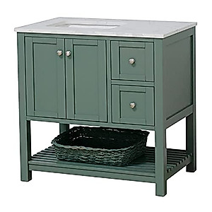 Kitchen Bath Collection 36-inch Bathroom Vanity: Engineered Carrara/Sage Green (Fully Assembled, Includes Sink, Furniture-Grade Construction, Soft-Close Hinges)
