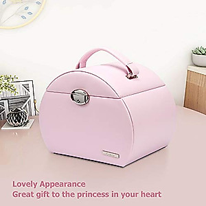 Homde Girls Jewelry Box Pink Storage Case Organizer Faux Leather with Mirror