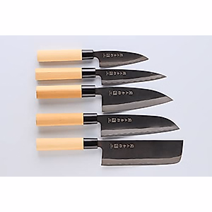 Seki Sanbonsugi Japanese Utility Chef Kitchen Knife, KUROUCHI Carbon Tool Steel Petty Paring Knife, Shiraki Wooden Handle, 135 mm, Made in Seki Japan