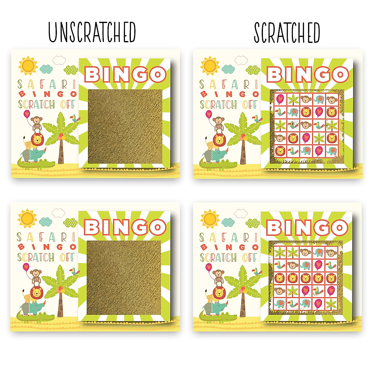 My Scratch Offs - 26 Pack Safari Baby Shower Bingo Scratch Off Game & Lottery Ticket Cards Fun and Easy Perfect for Games, Birthday Party for Family and Friends