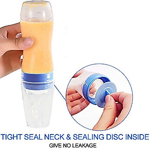 Baby Mate Silicone Baby Food Dispensing Spoon (Blue, 4oz/120ml, Ideal for 4 Months+ Babies) - Squeeze Feeder with Spoon - Spoon Bottle for Baby - Baby Spoon Feeder Bottle Baby Solid Food Feeder