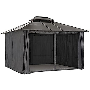 10x10 Double Roof Hardtop Patio Gazebo with Curtains and Netting by ABCCANOPY