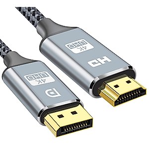Pizucb 4K DisplayPort to HDMI Cable 6FT, High Speed Unidirectional DP to HDMI Adapter, 4K@30Hz, 2K@60Hz, 1080P Full HD Compatible with HP DELL Monitor Lenovo Projector HDTV